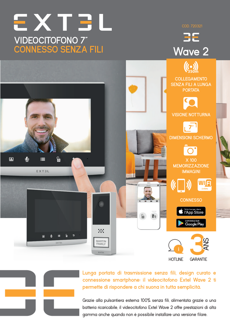 Videocitofono connesso Wi-Fi - senza fili portata fino a 350 metri - E