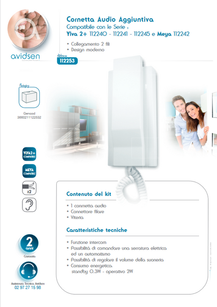 Cornetta audio supplementare per sistemi YLVA 2+ / 3+ AVIDSEN