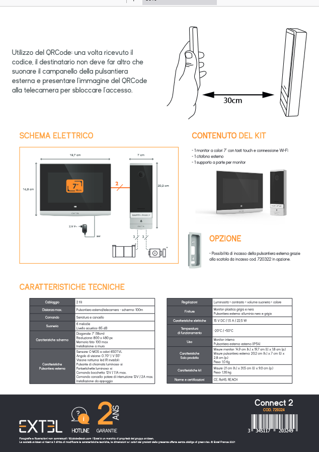 EXTEL 7" video entryphone connected to your smartphone 720324