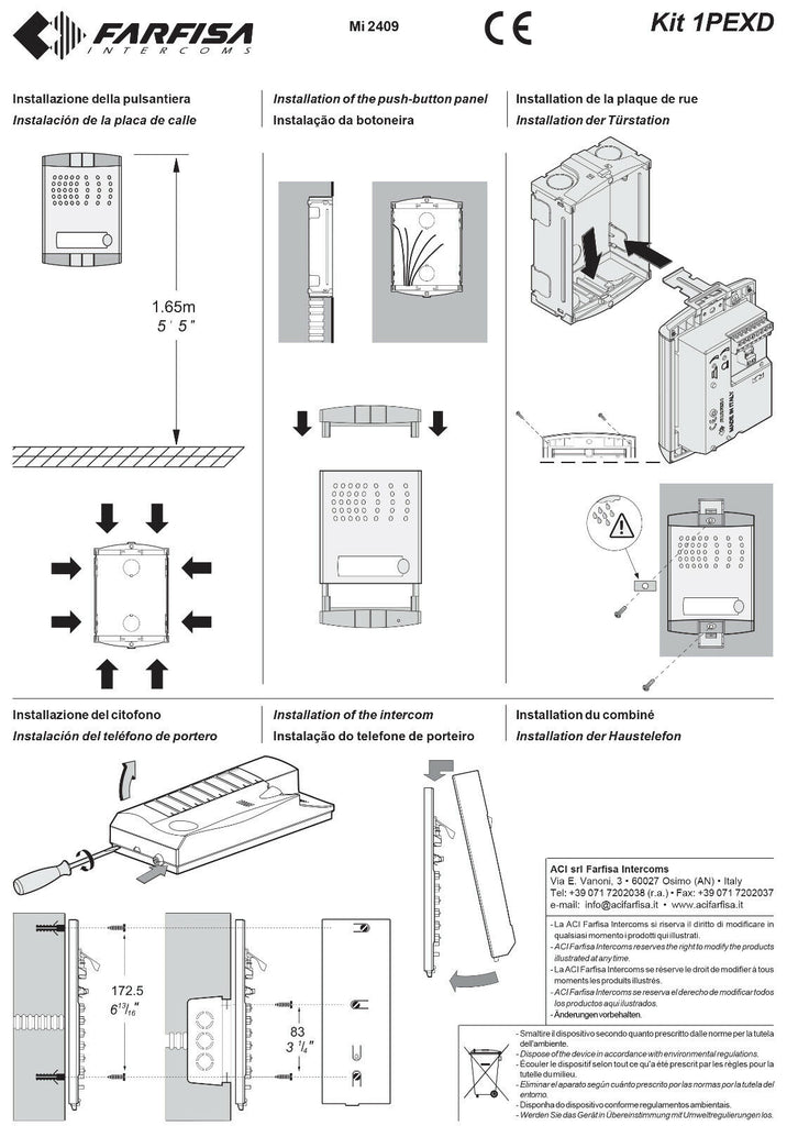 1PEXD 2-Draht (1+1) Einfamilien-Audio-Intercom-Kit - FARFISA